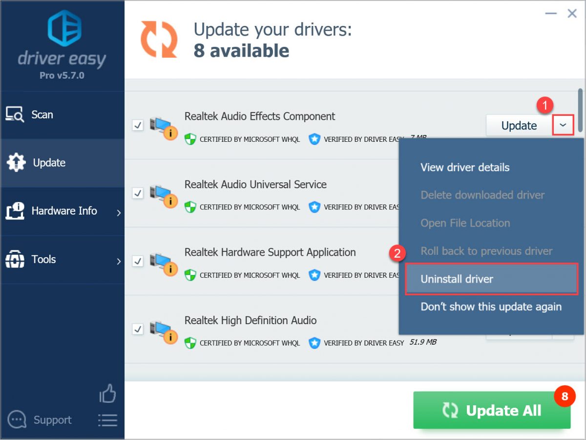 Uninstall driver - Driver Easy